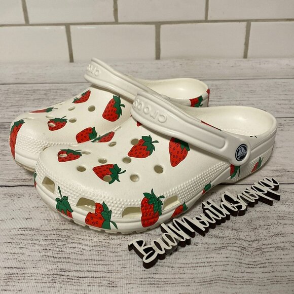 CROCS | Shoes | Rare Crocs White Red Strawberry Kawaii Print Classic ...